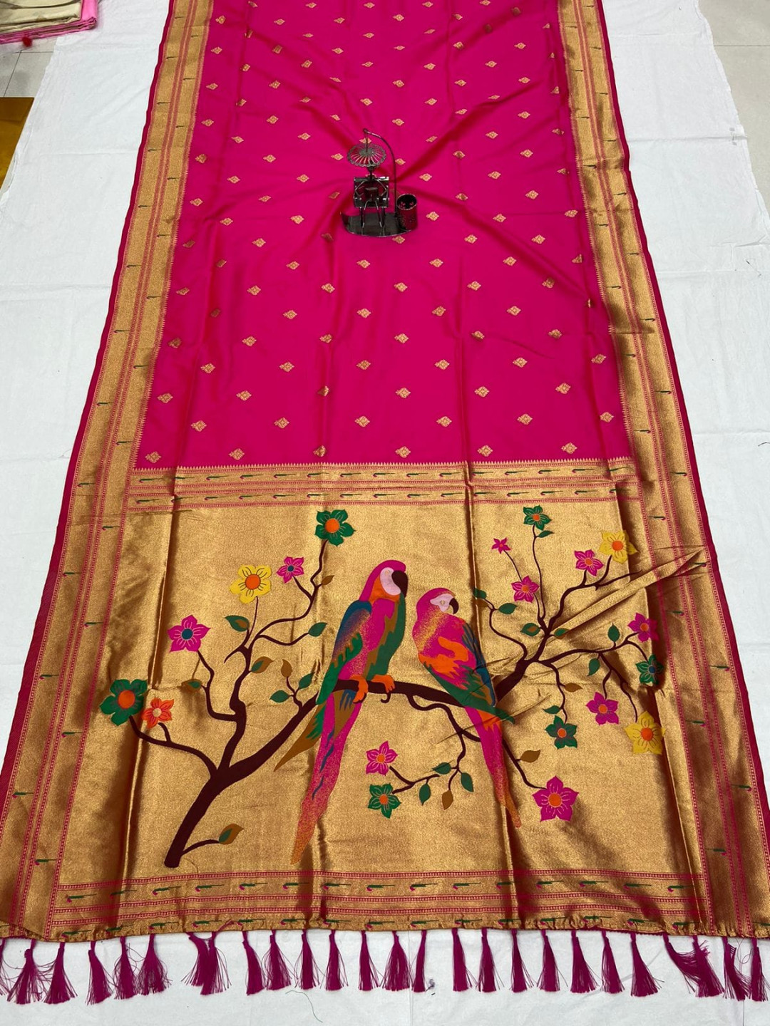 Pink color paithani silk saree with zari weaving work