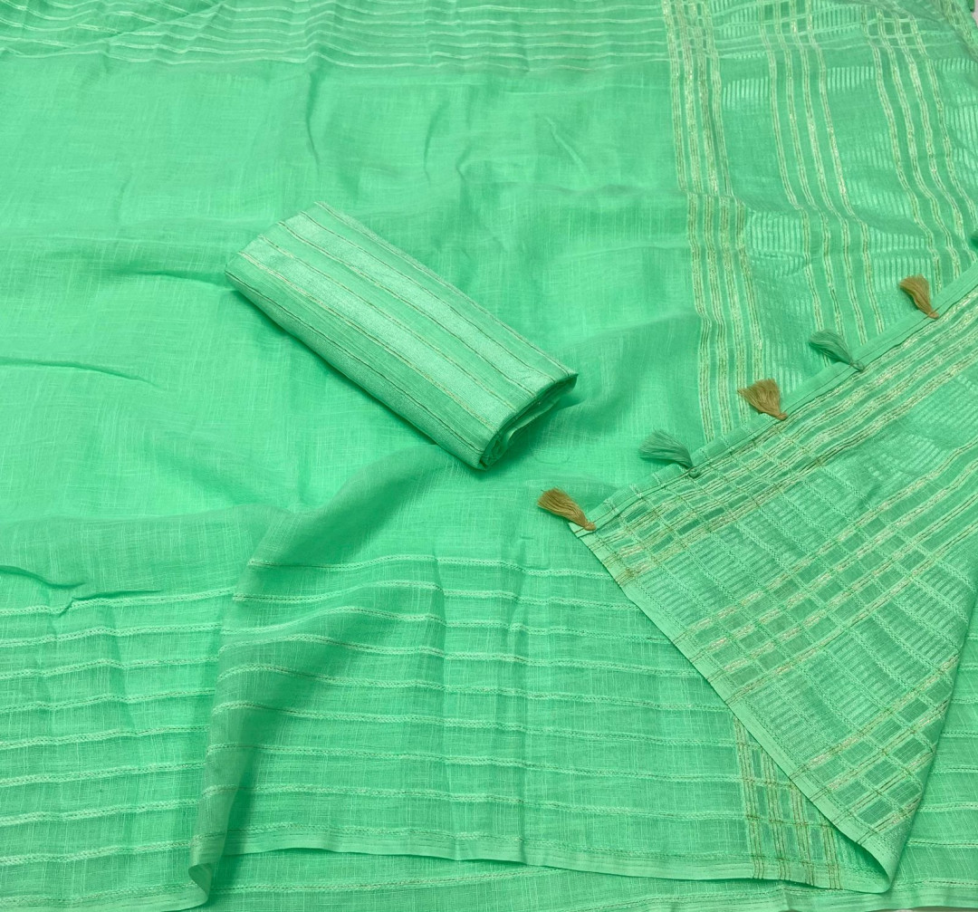 Sea Green Color Linen Silk Saree With Weaving Work