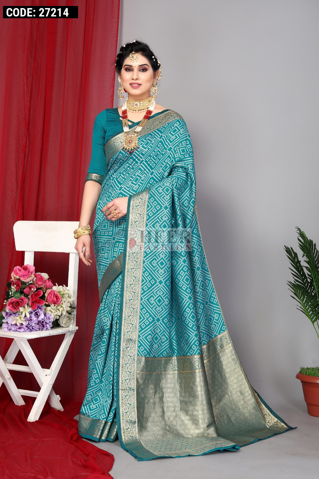 Rama green color banarasi silk saree with zari weaving work