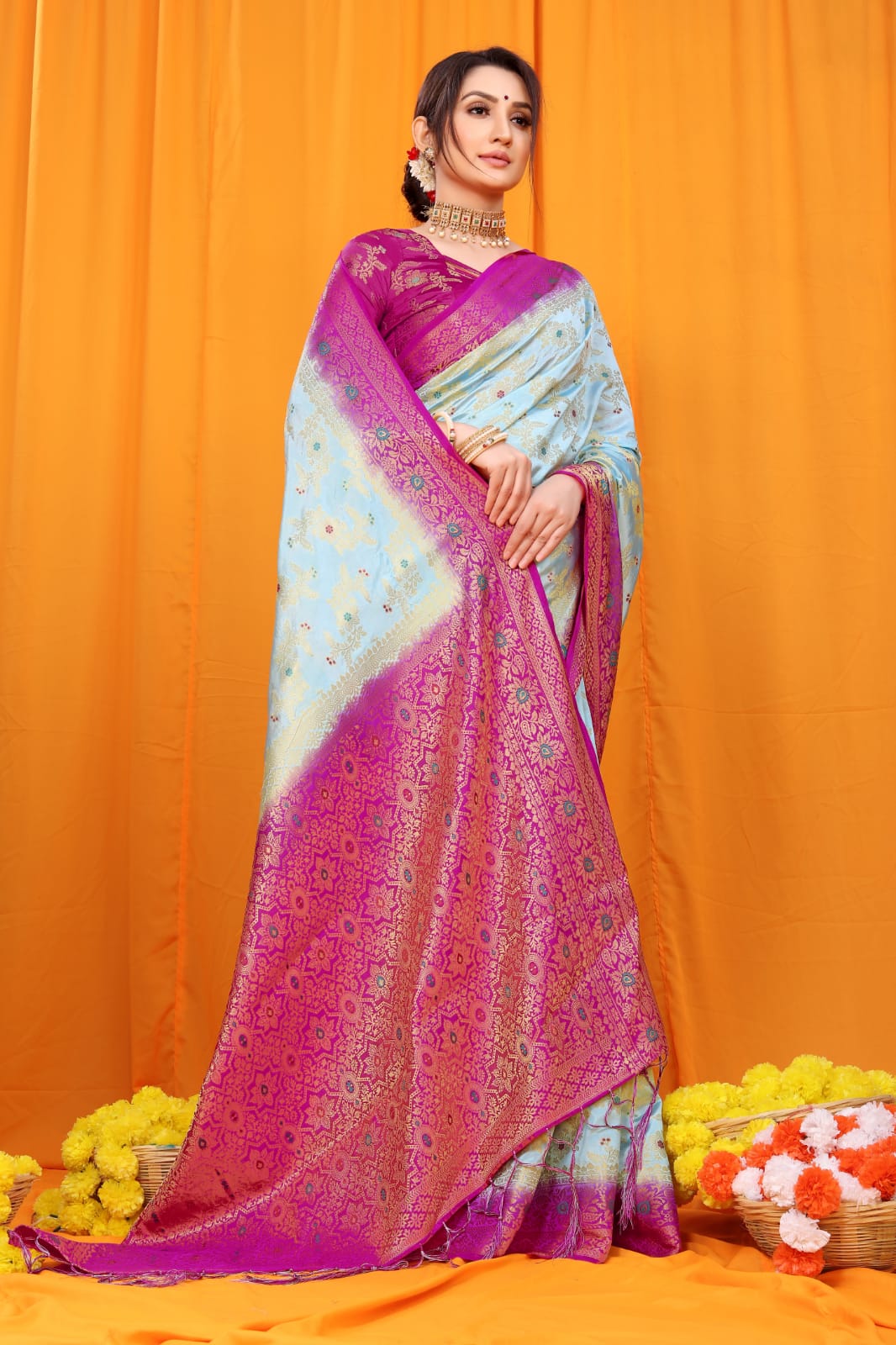 Sky Blue Color Balatan Silk Saree With Zari Weaving Work