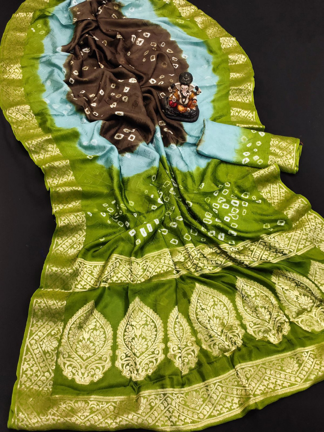 Multi color hand bandhej bandhani saree with zari weaving work