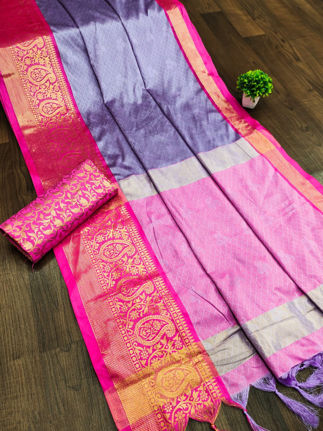 Lavender color soft cotton silk saree with woven design
