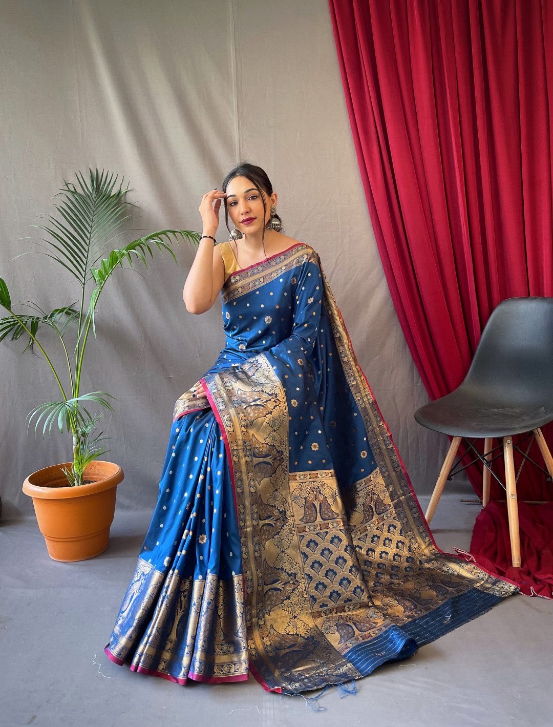 Firoji color soft banarasi silk saree with zari weaving work
