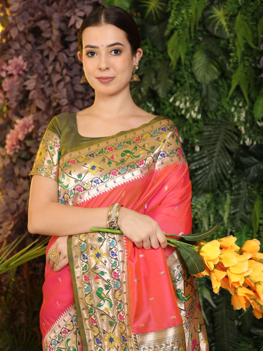Gajari color banarasi silk saree with zari weaving work
