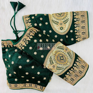 Heavy embroidery work green color blouse