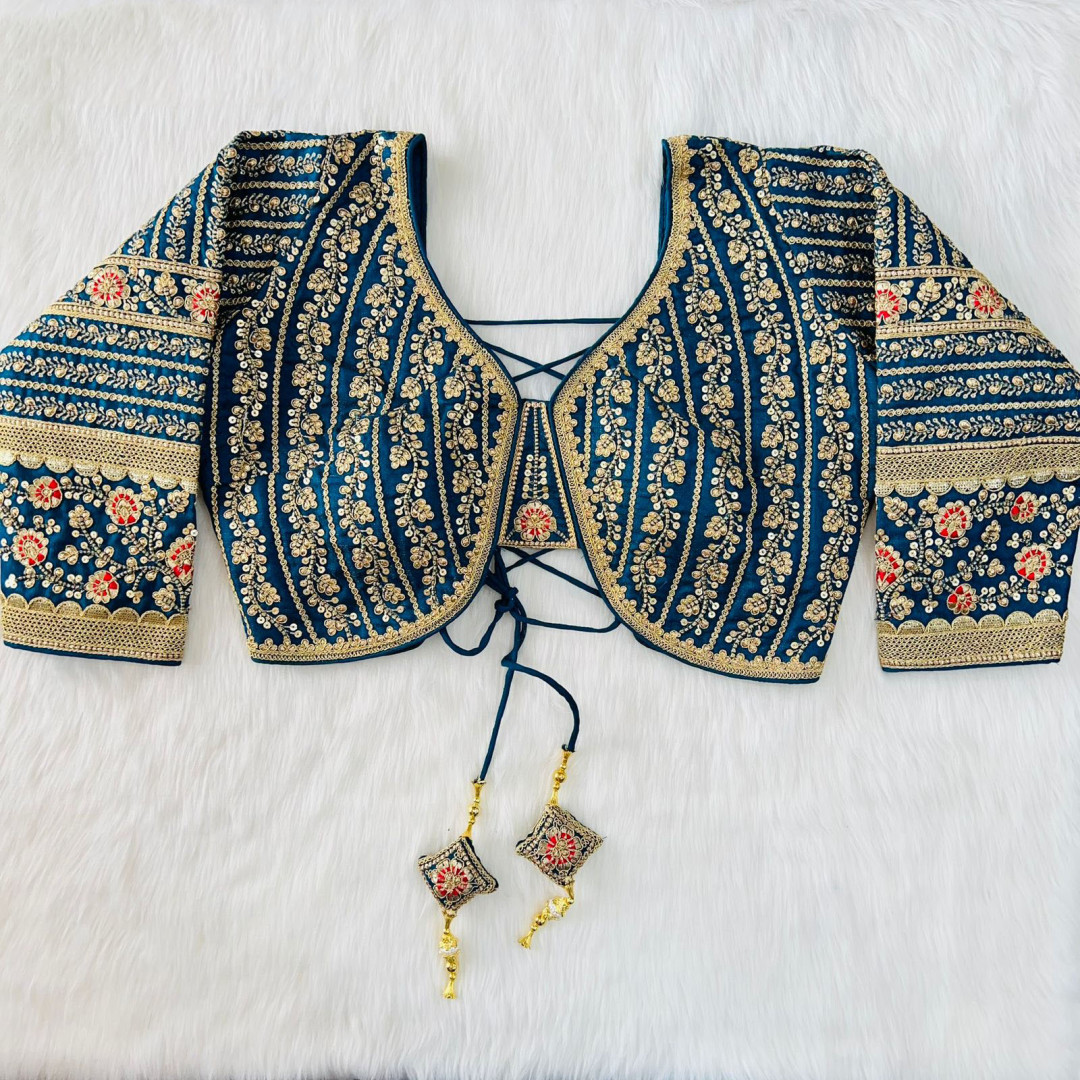 Heavy embroidery designer readymade morpeach color blouse