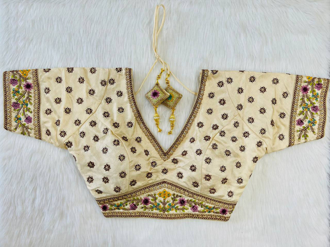Sabyasachi style heavy embroidery work cream color blouse